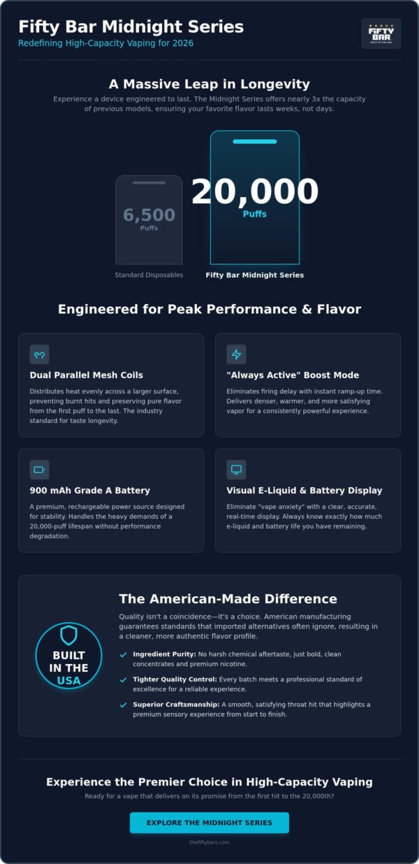 Fifty Bar Midnight Series Flavors: The Ultimate 20,000 Puff Flavor Guide